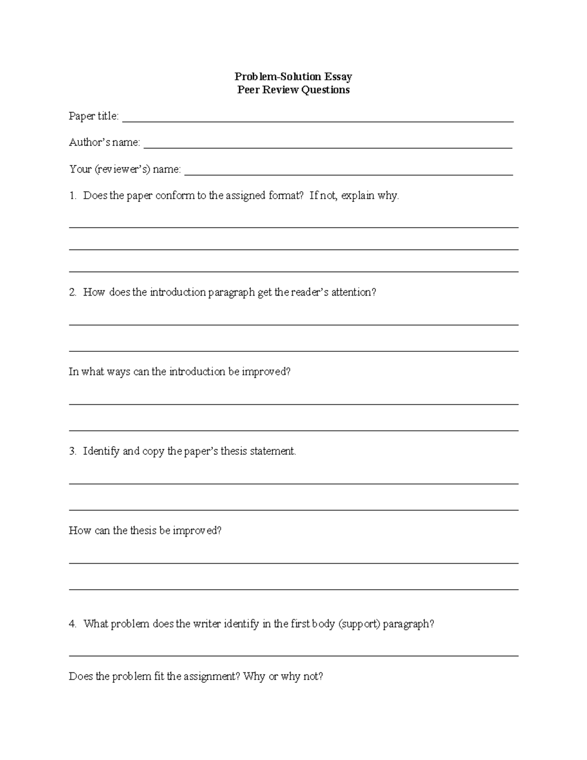 Problem solution peer review - Problem-Solution Essay Peer Review ...