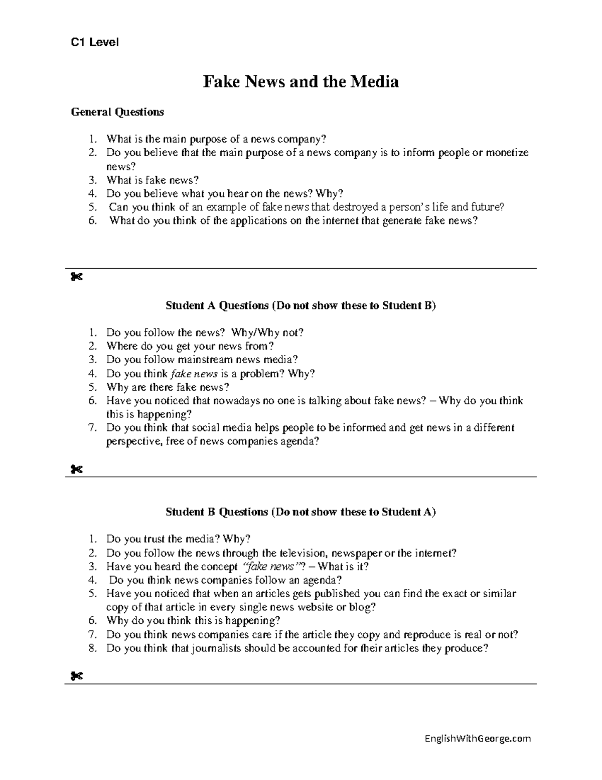 Fake News and the Media Questions - C1 Level EnglishWithGeorge Fake ...