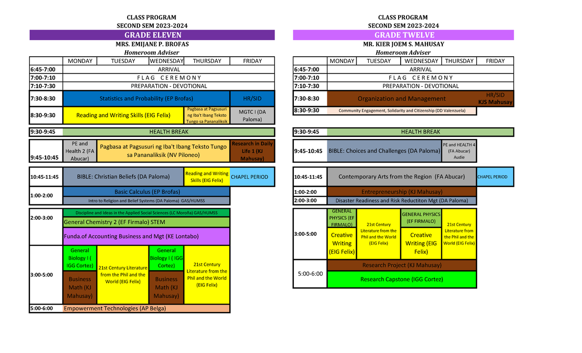 SHS Class Schedaule - MONDAY TUESDAY WEDNESDAY THURSDAY FRIDAY MONDAY ...