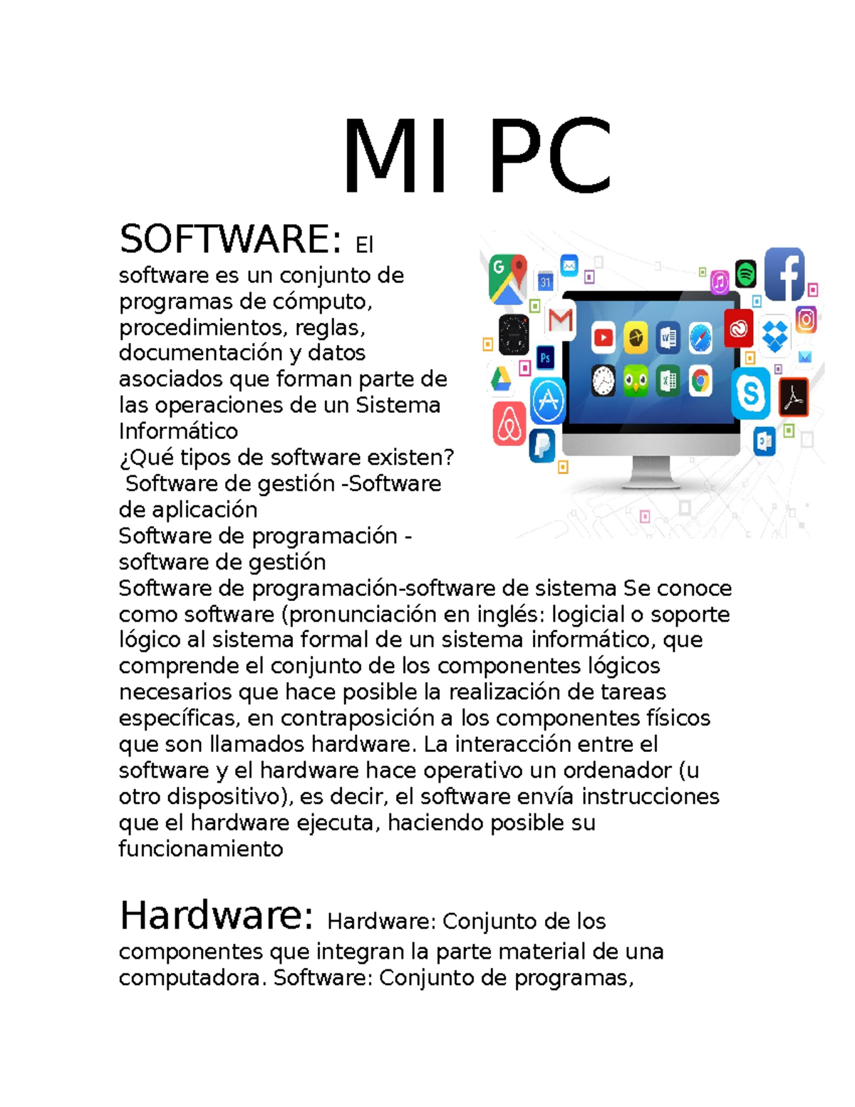MI PC - MI PC SOFTWARE: El software es un conjunto de programas de ...