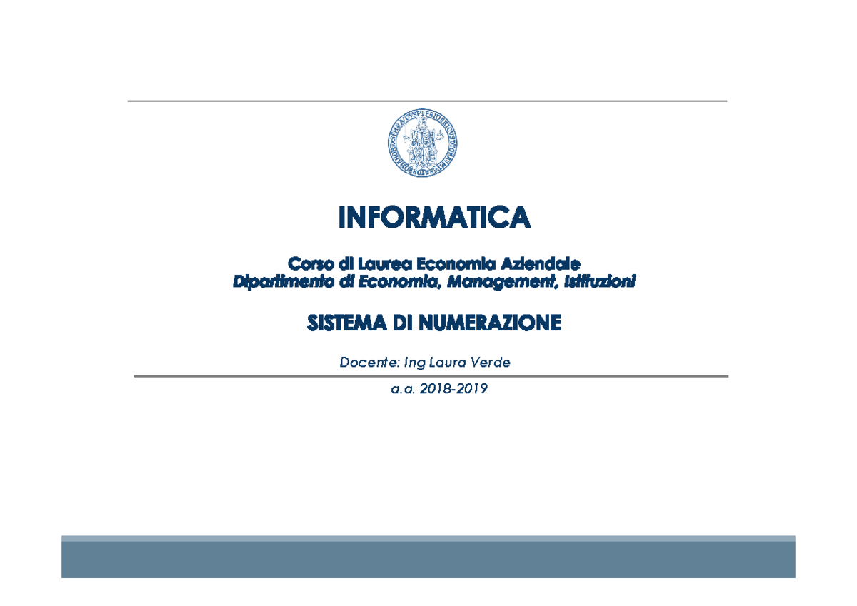 Lezione 2- Codifica e Principali Strutture Dati - Warning: TT: undefined function: 32 Docente ...