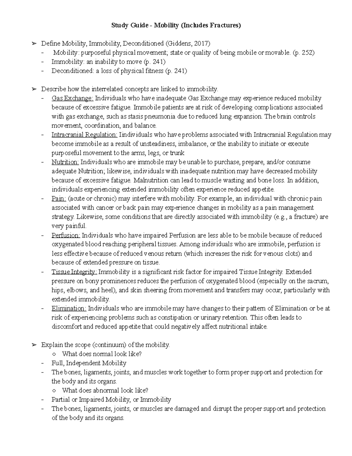 Mobility Study Guide - Study Guide - Mobility (Includes Fractures ...