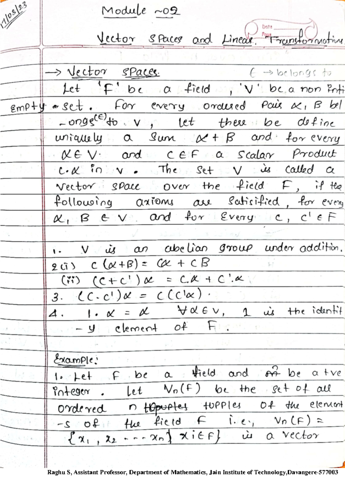 Module 3 Vector Spaces and Linear Transformations - Mathematics I - Studocu