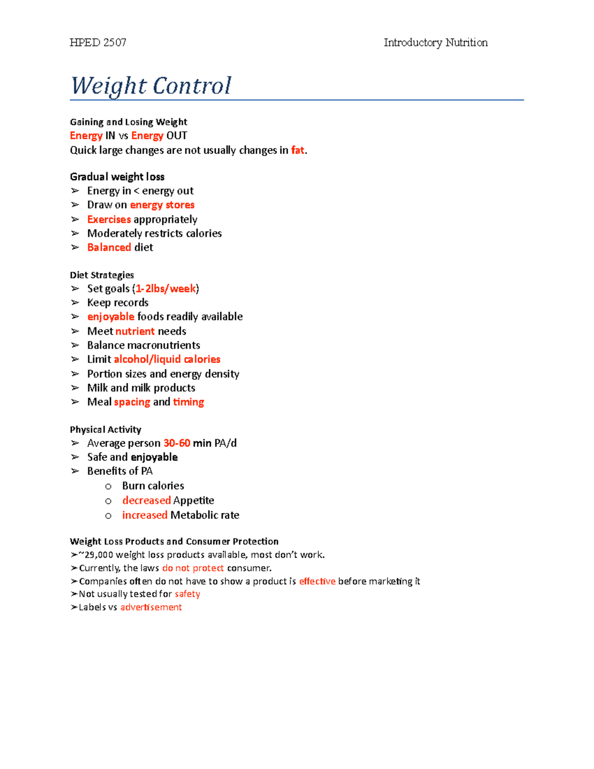 Weight Control Myths vs Realities - HPED 2507 Introductory Nutrition ...