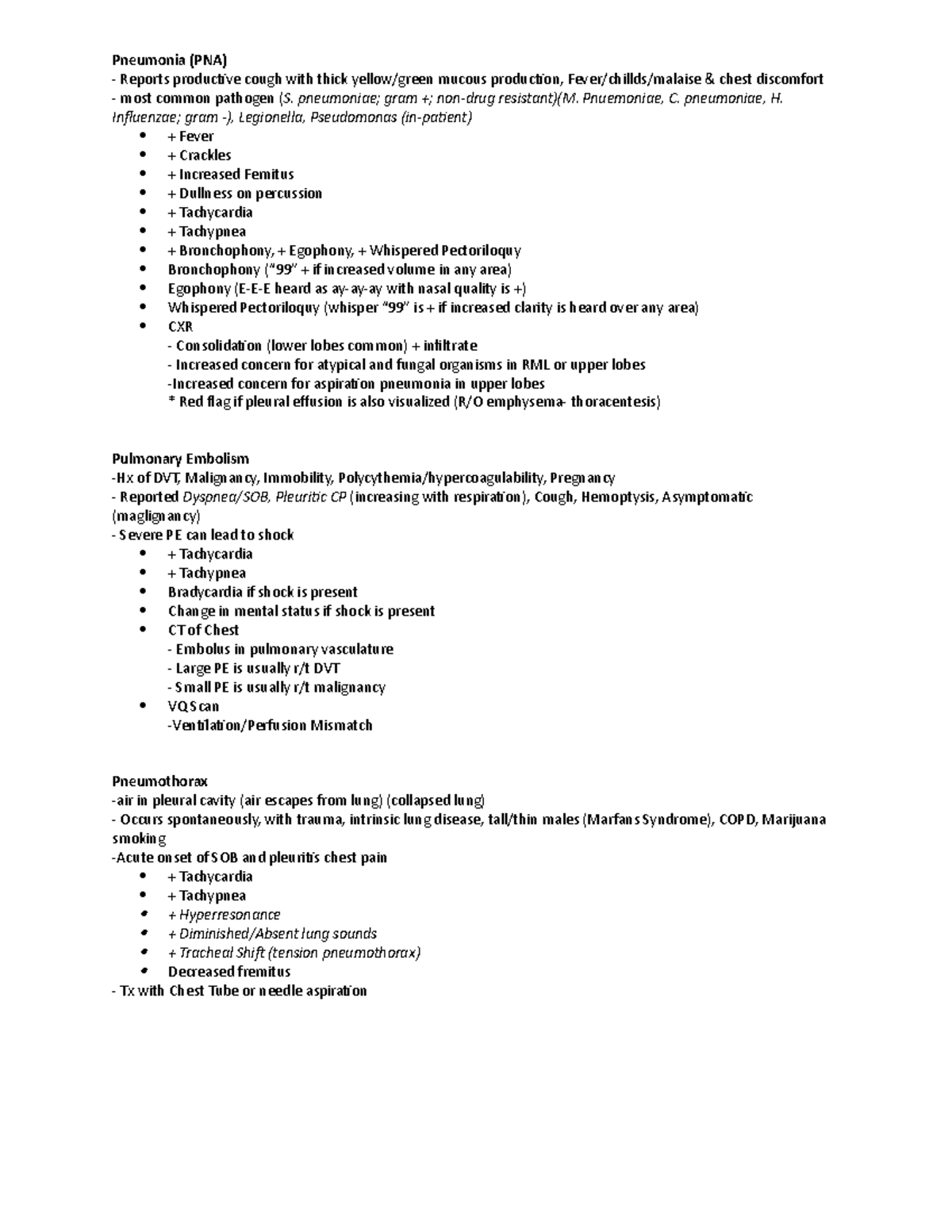 Respiratory System-Pneumonia, PE and Pneumonthorax Description ...