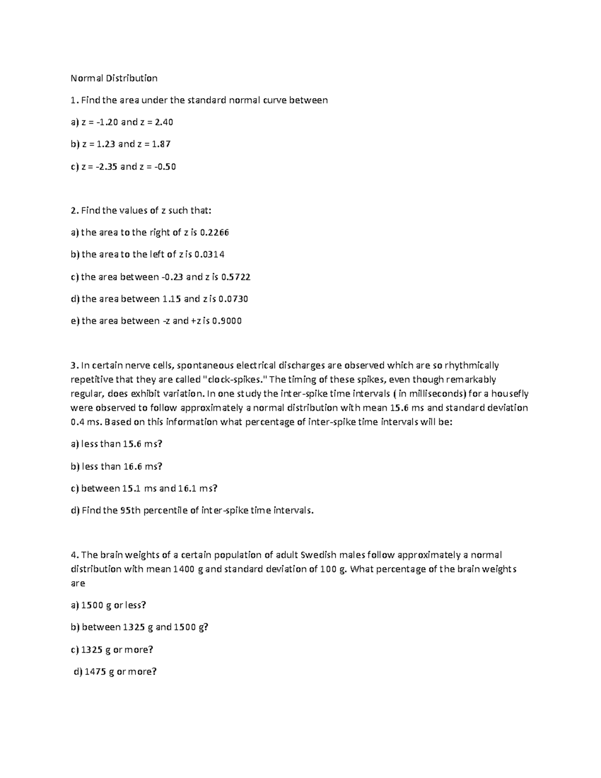 2. More Normal distribution with final answers - Normal Distribution ...