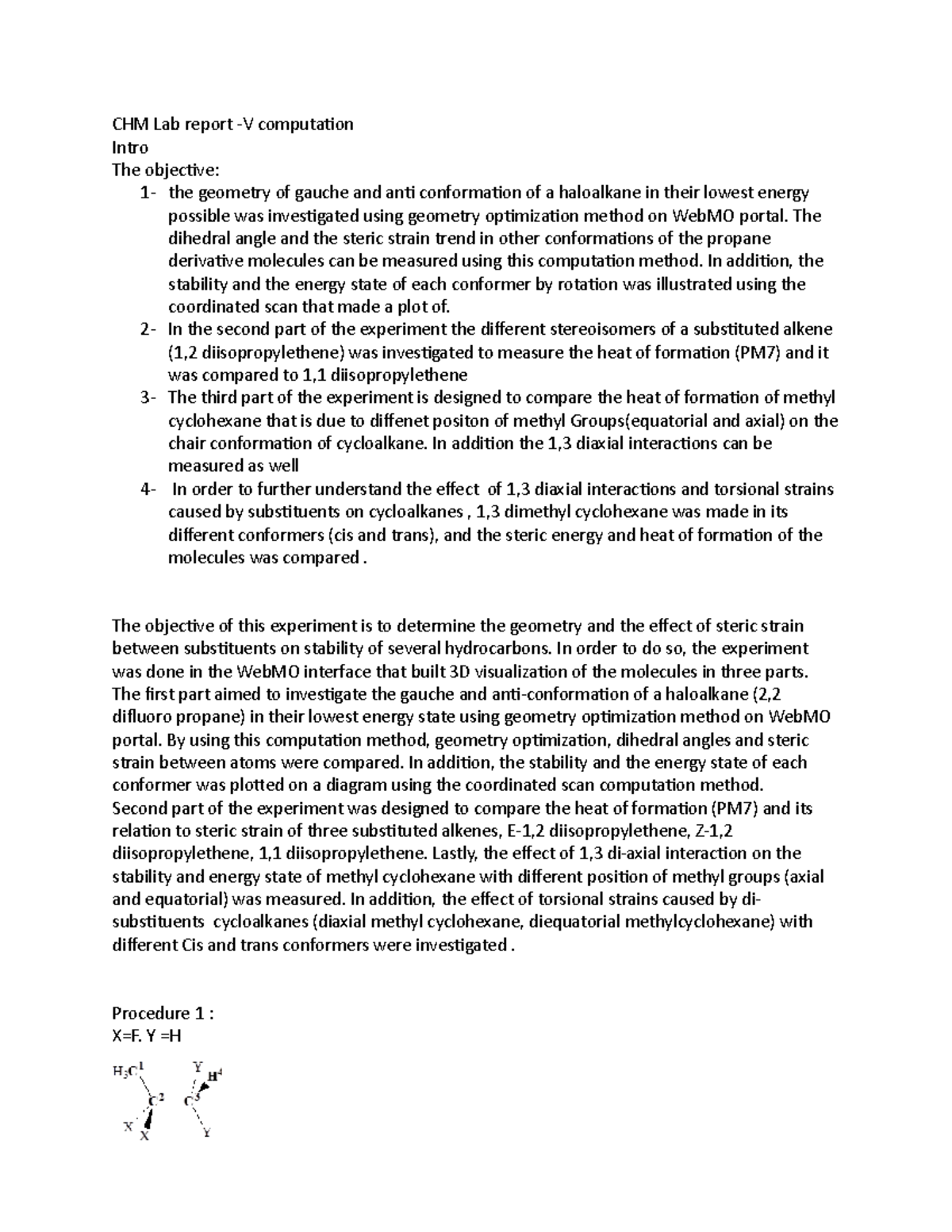 CHM136-organic chemistry- Lab report 5 - CHM Lab report -V computation Intro The objective: 1 ...