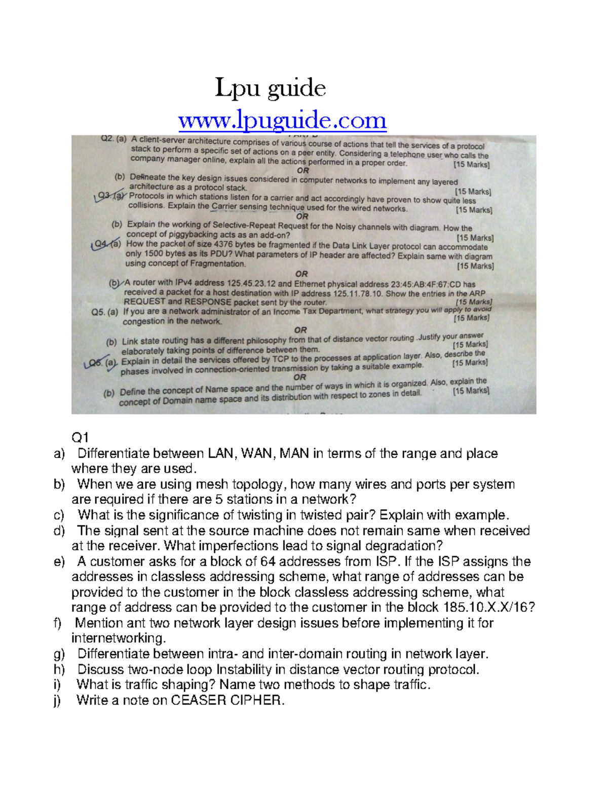 Cse306-question-paper - Lpu guide lpuguide Q a) Differentiate between ...