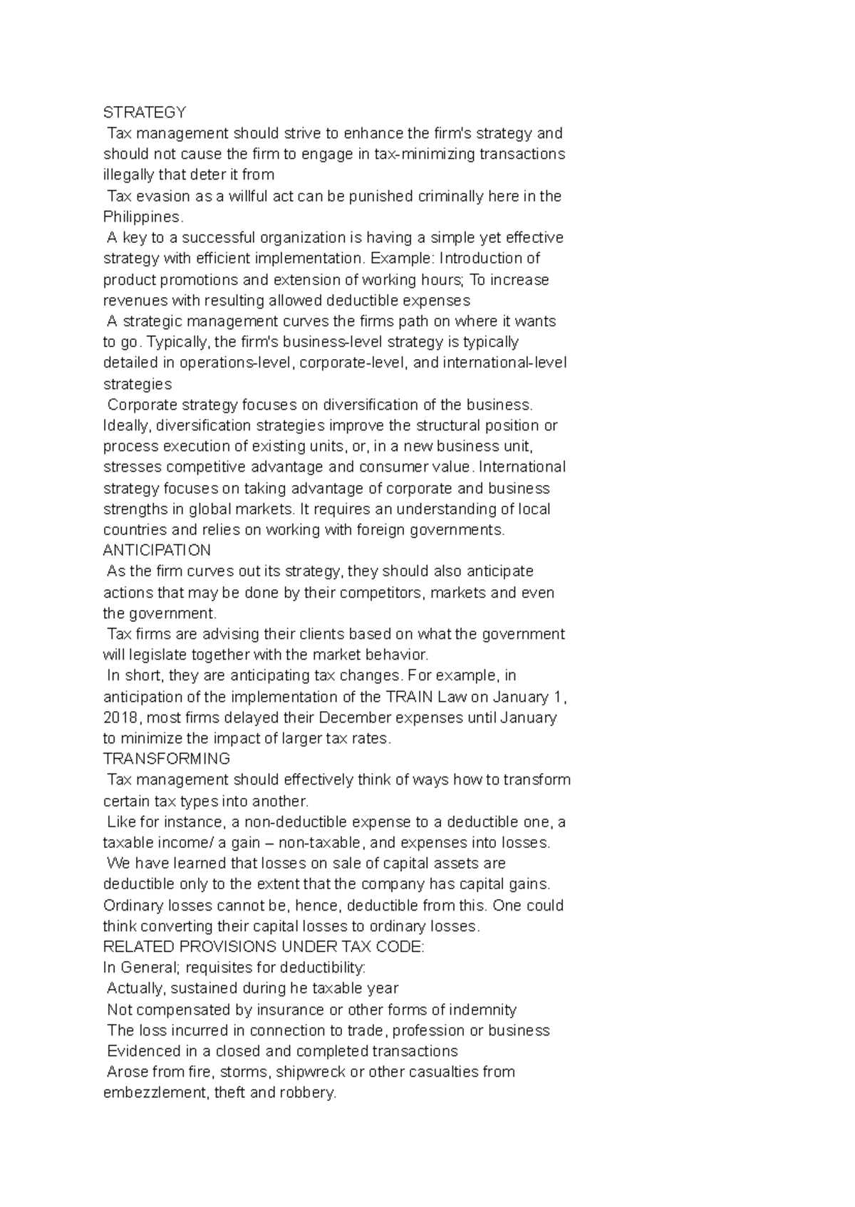 Savant framework - STRATEGY Tax management should strive to enhance the ...