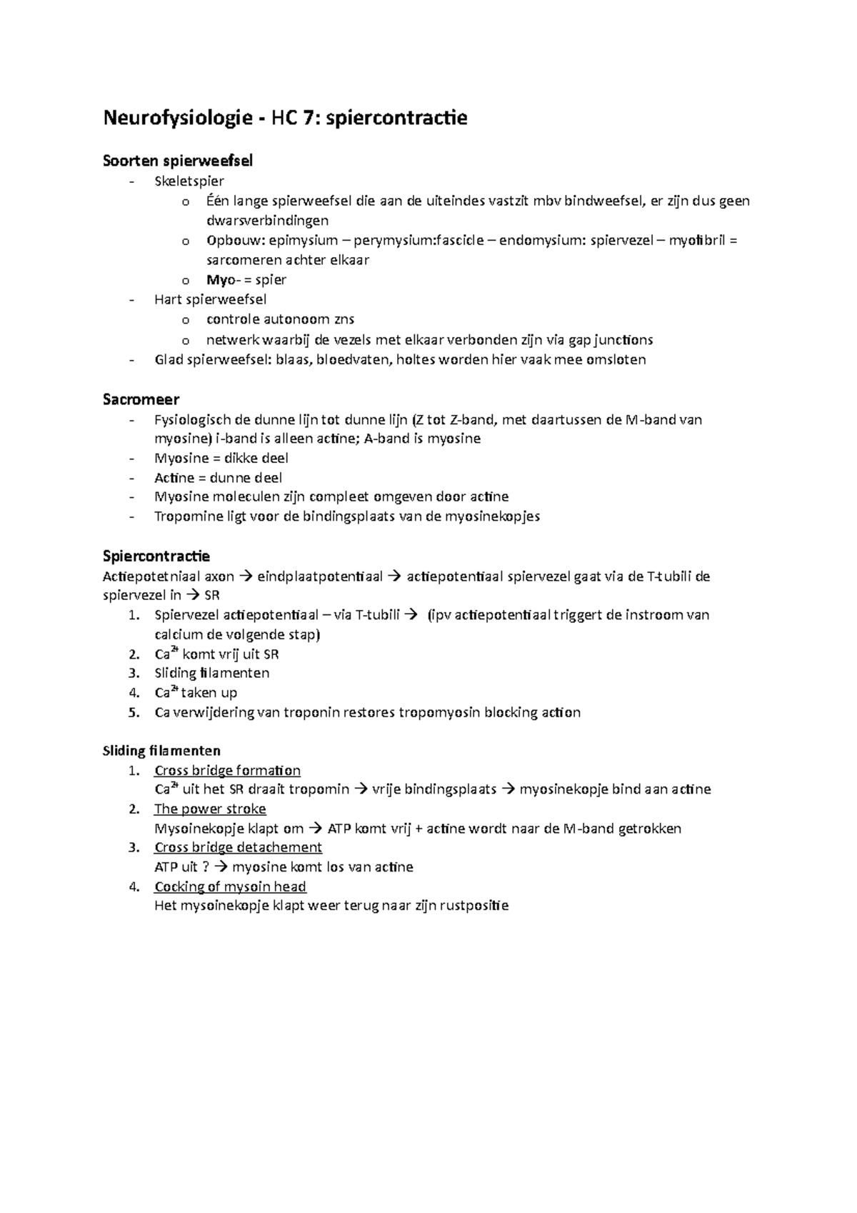 Algemene fysiologie college 7 - Neurofysiologie - HC 7: spiercontractie ...