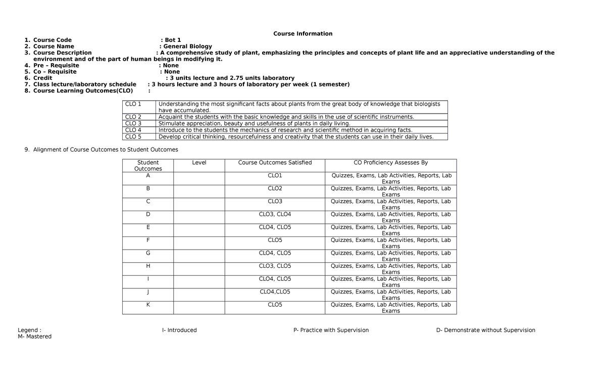 Botany syllabus - Lecture notes 1 - last - Course Information Course ...