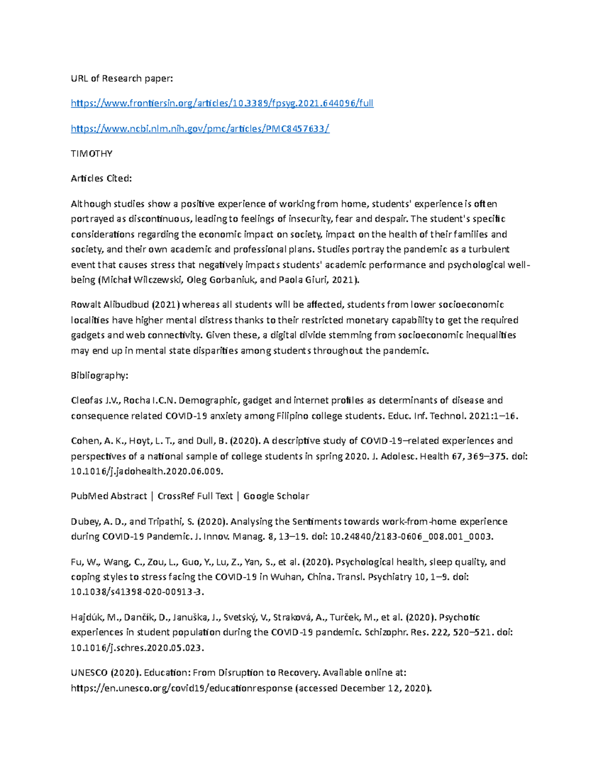 RRL URL - WALA LANG - URL of Research paper: frontiersin/articles/10. ...