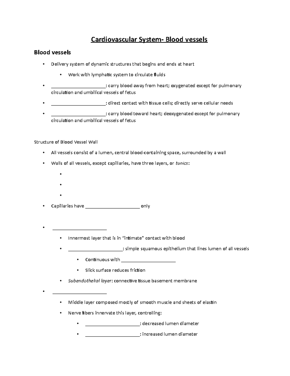 Cardiovascular System - Blood Vessels - Cardiovascular System- Blood ...