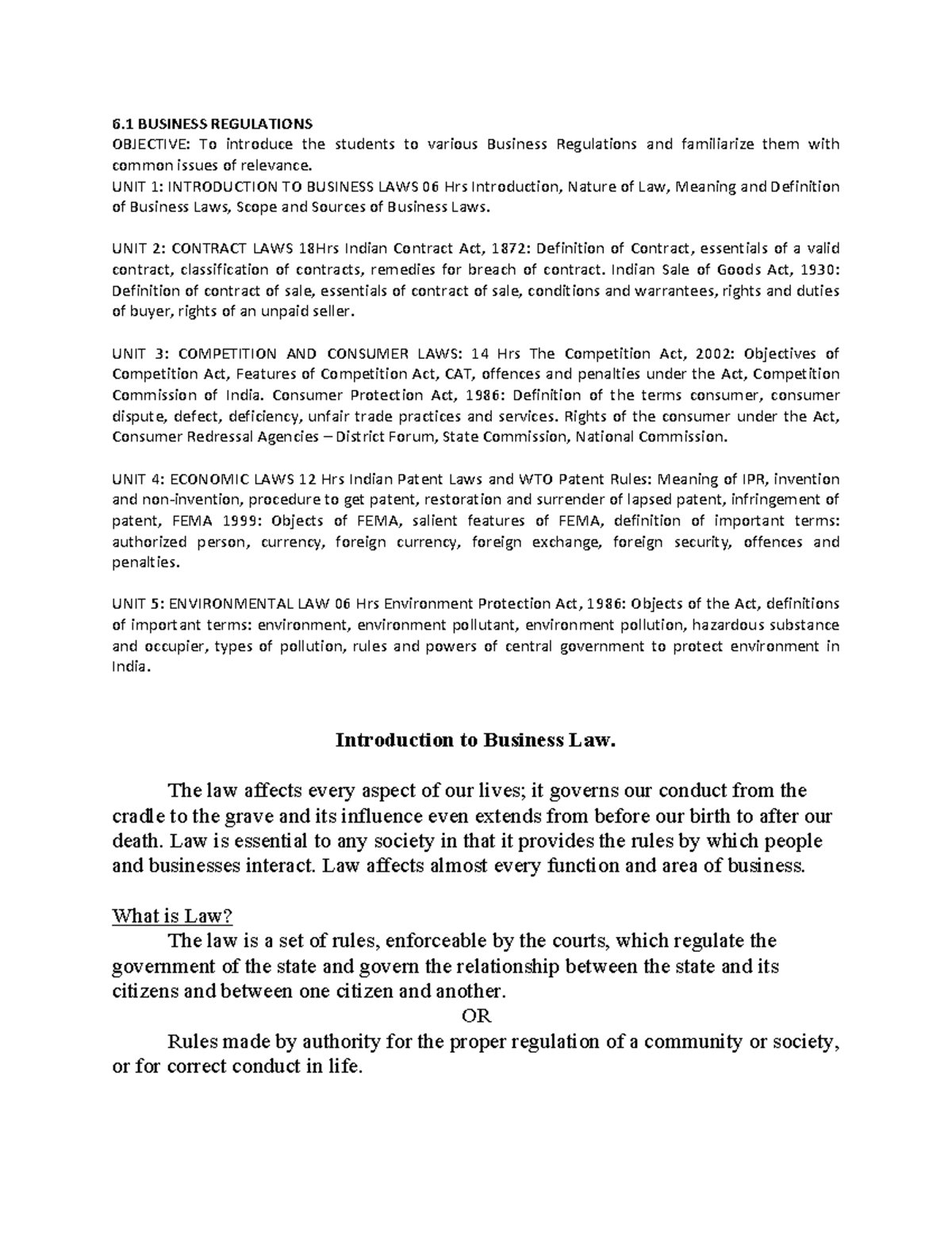 Introduction to Business Law Unit 1 - **6 BUSINESS REGULATIONS ** - Studocu