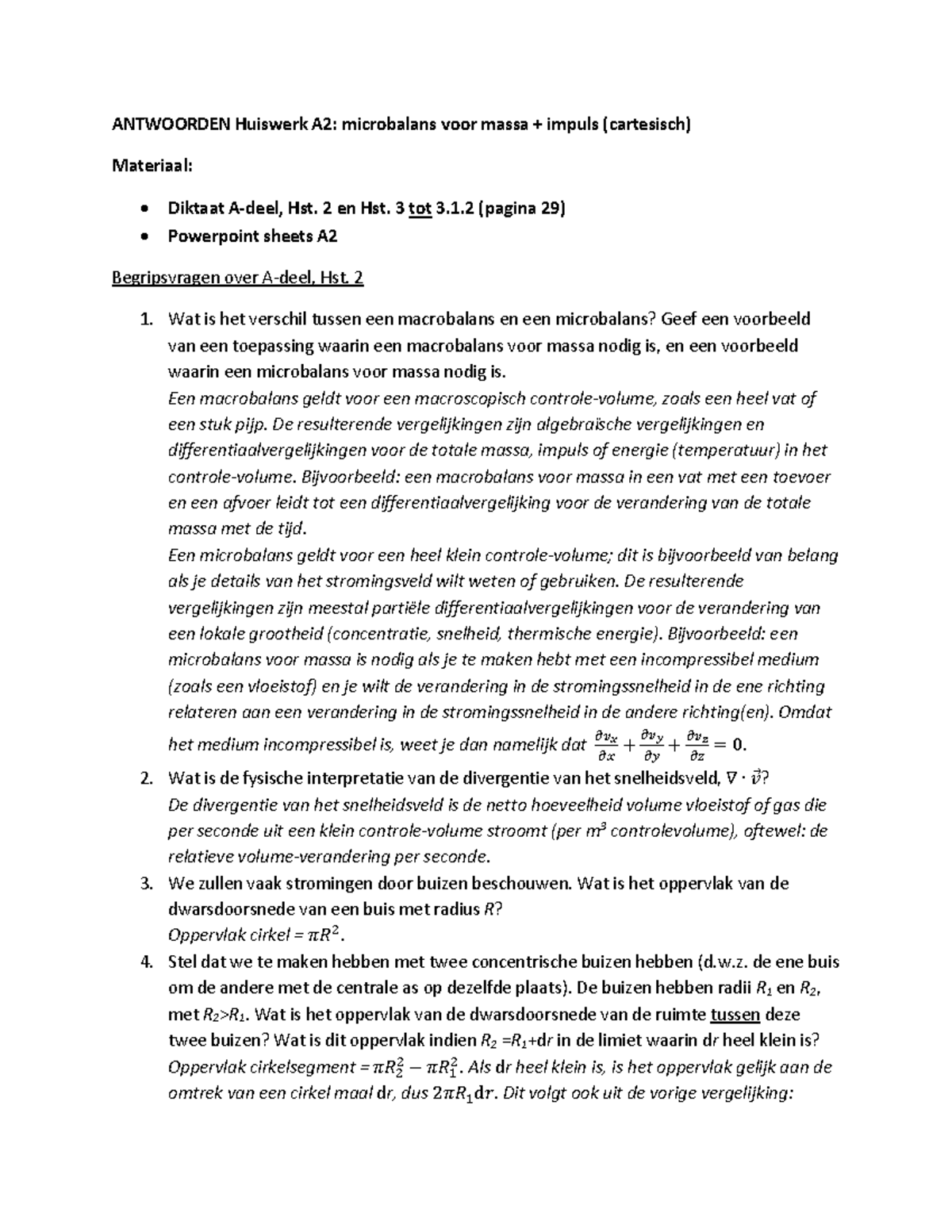 Huiswerk-A2-antwoorden - ANTWOORDEN Huiswerk A2: microbalans voor massa ...