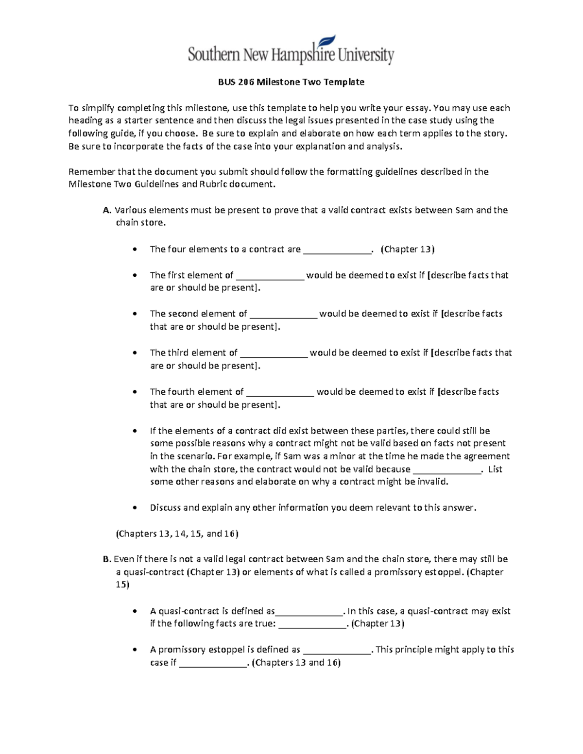 BUS 206 Milestone Two Template - BUS 206 Milestone Two Template To ...