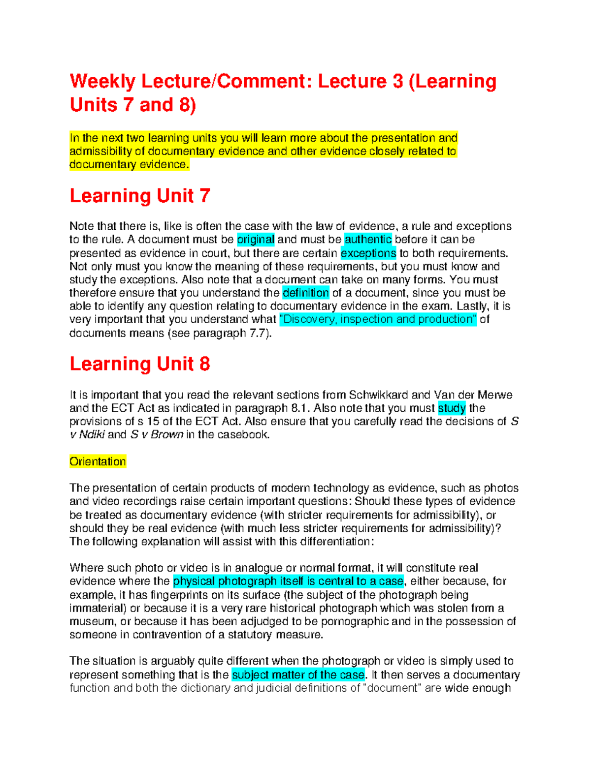 Lecture 3 - Weekly Lecture/Comment: Lecture 3 (Learning Units 7 and 8 ...