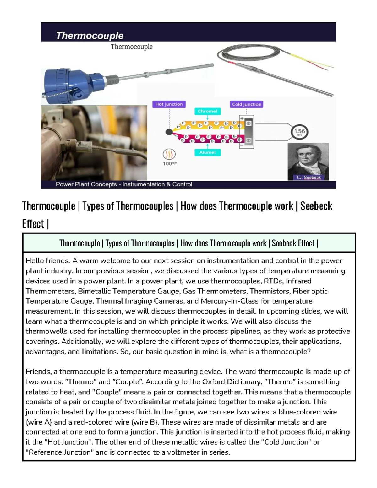Thermocouple Types of Thermocouples How does Thermocouple work Seebeck ...