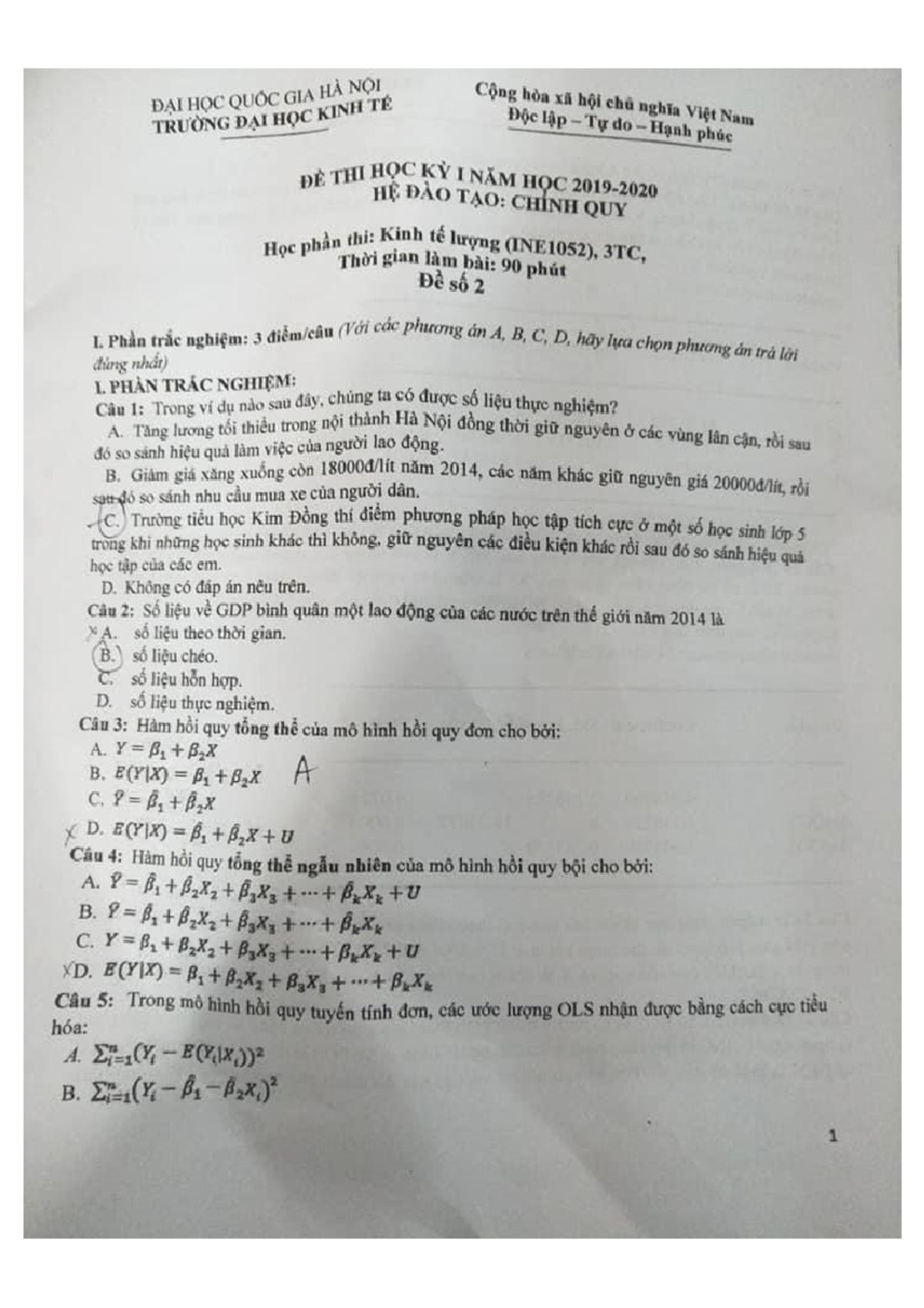 ĐỀ KTL 1 - de ktl 1 - DAI TRUONG DAI HQC KINH TÉ HQC QUOC GIA HA NOI Công hoa xã hôl chu nghia ...