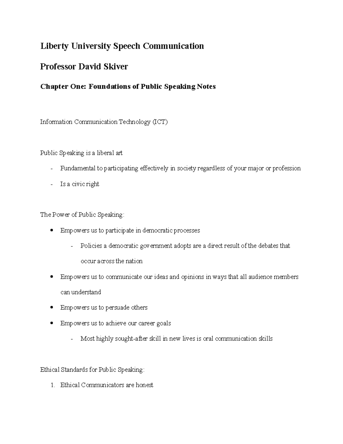 Speech Communication Chapter One Notes - Liberty University Speech ...