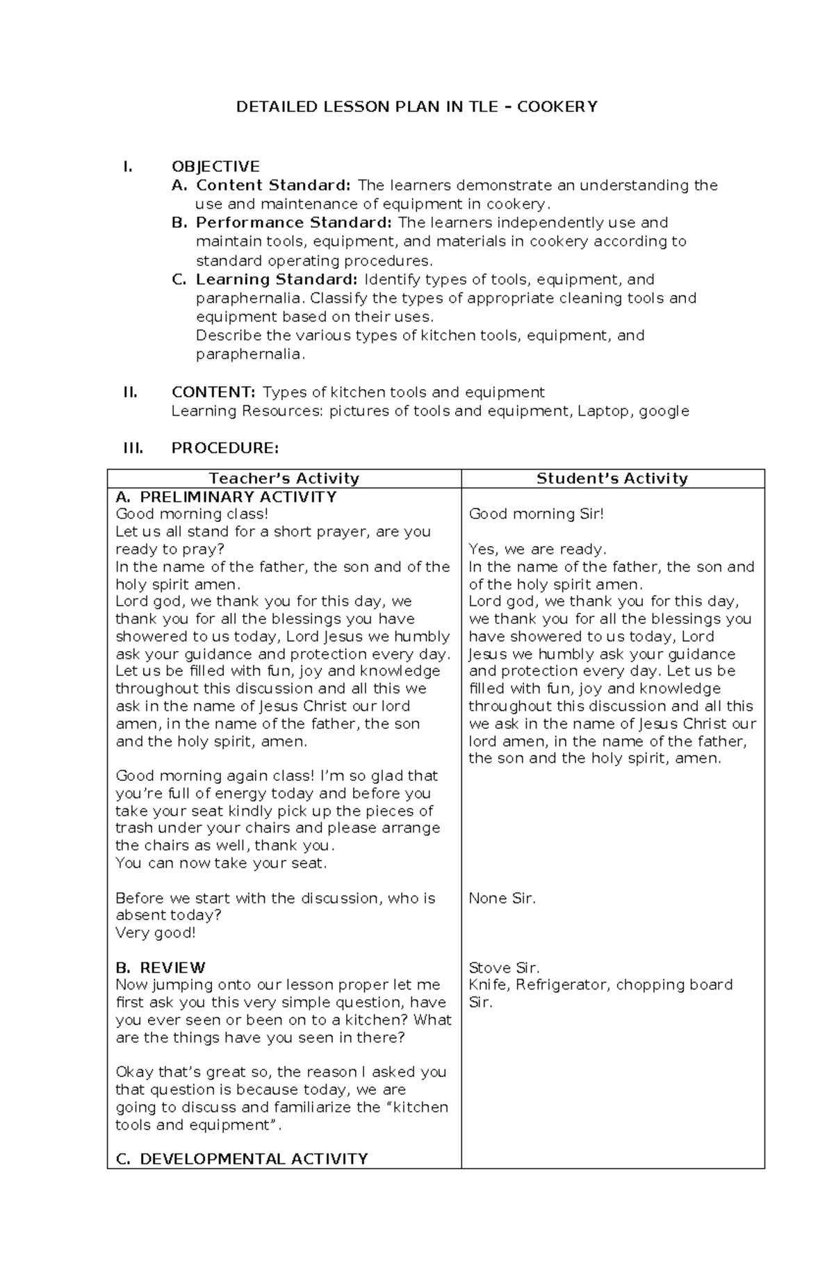 Detailed Lesson PLAN IN TLE - DETAILED LESSON PLAN IN TLE – COOKERY I ...