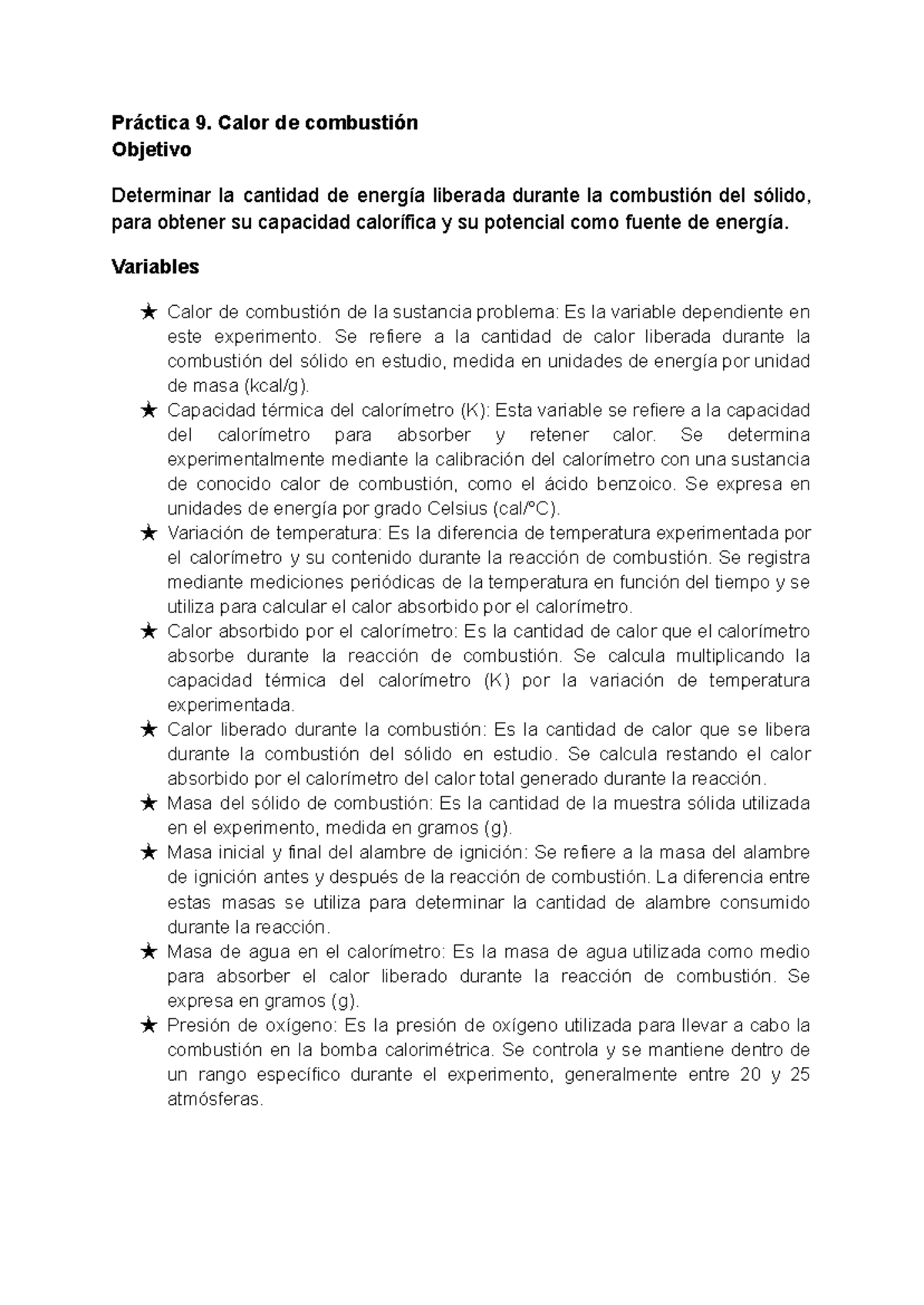 R 9 Calor de combustión - Práctica 9. Calor de combustión Objetivo ...