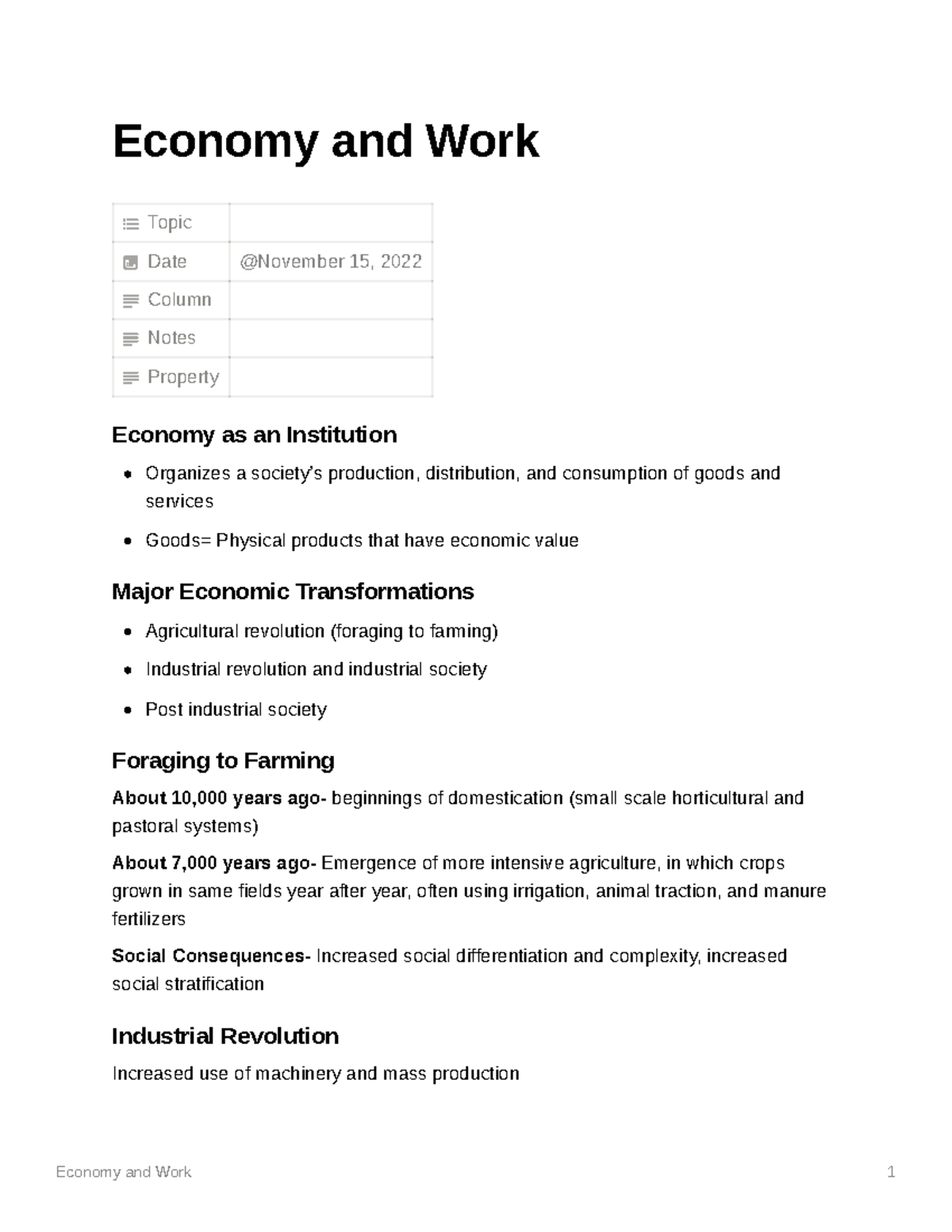 Economy and Work - Notes - Economy and Work 1 Economy and Work Topic ...