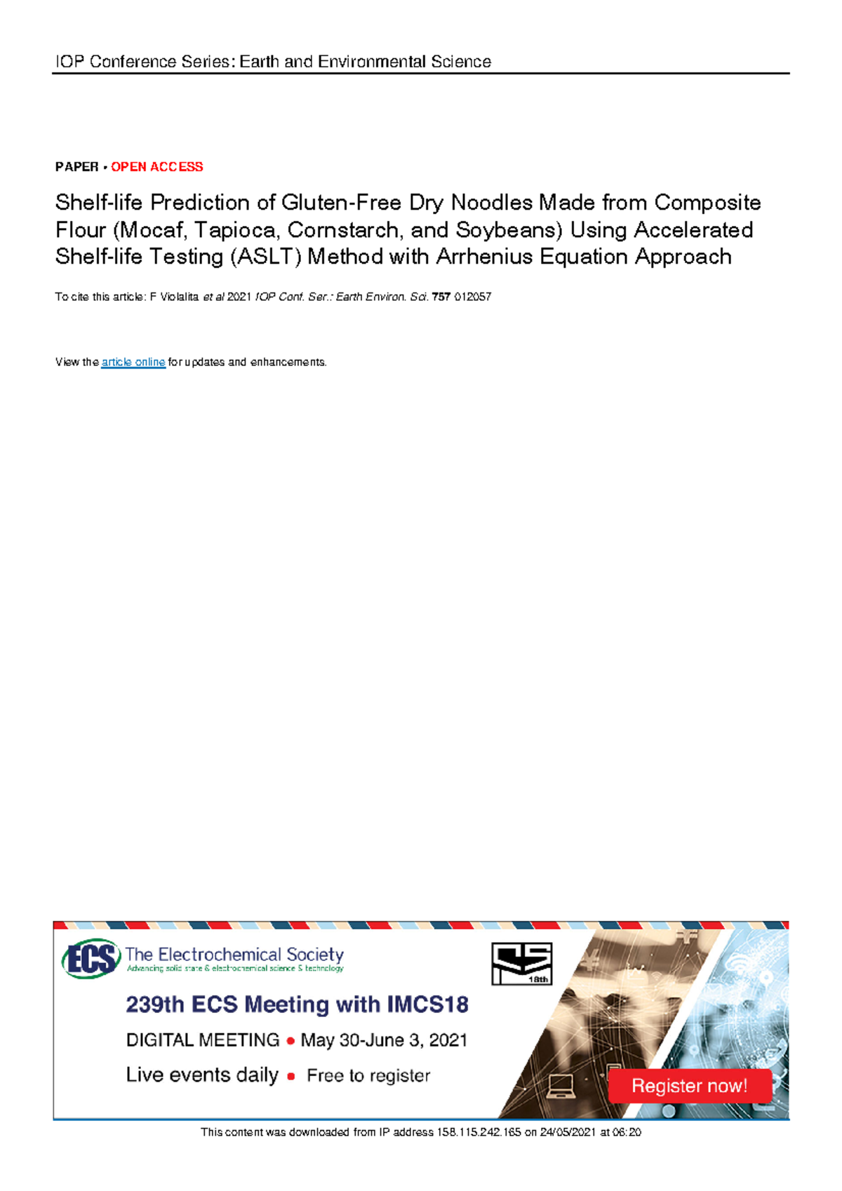 Shelf-life Prediction of Gluten-Free Dry Noodles M - Ser.: Earth ...