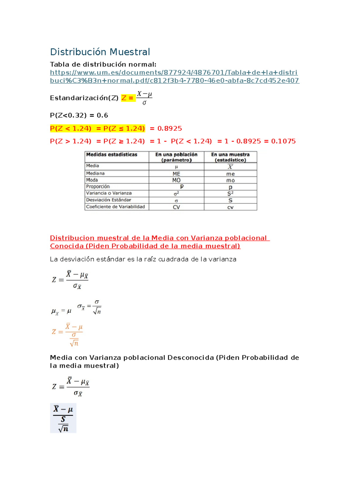 Distribución Muestral - Distribución Muestral Tabla de distribución normal: - Studocu