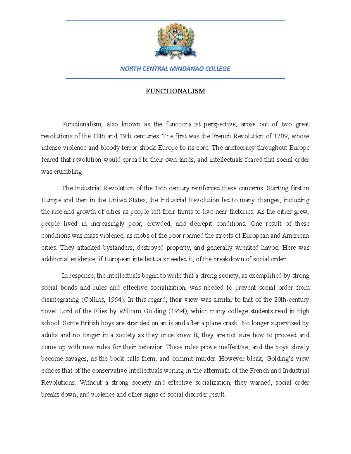 Functionalism - FUNCTIONALISM Functionalism, also known as the ...