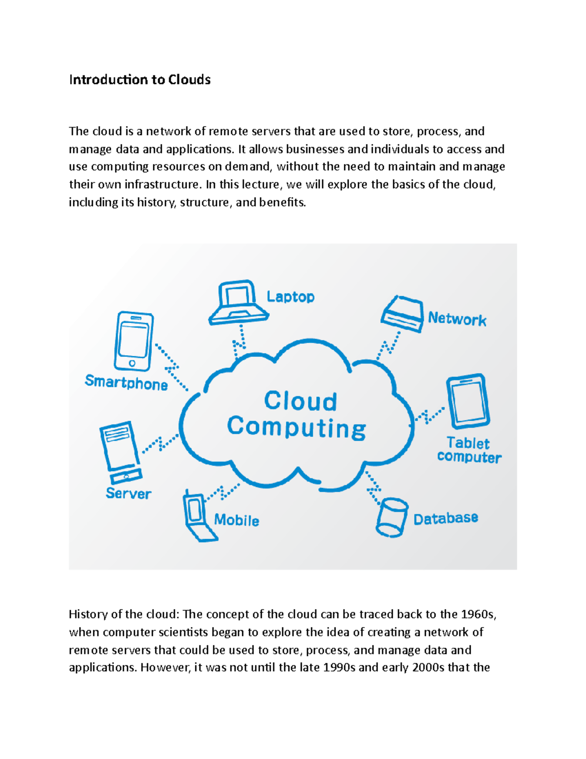 Introduction to Clouds - It allows businesses and individuals to access ...