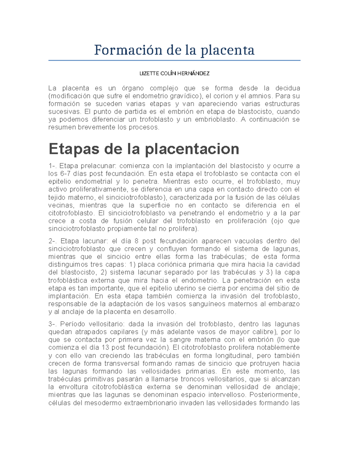 Formación de la placenta - Formación de la placenta LIZETTE COLÍN ...