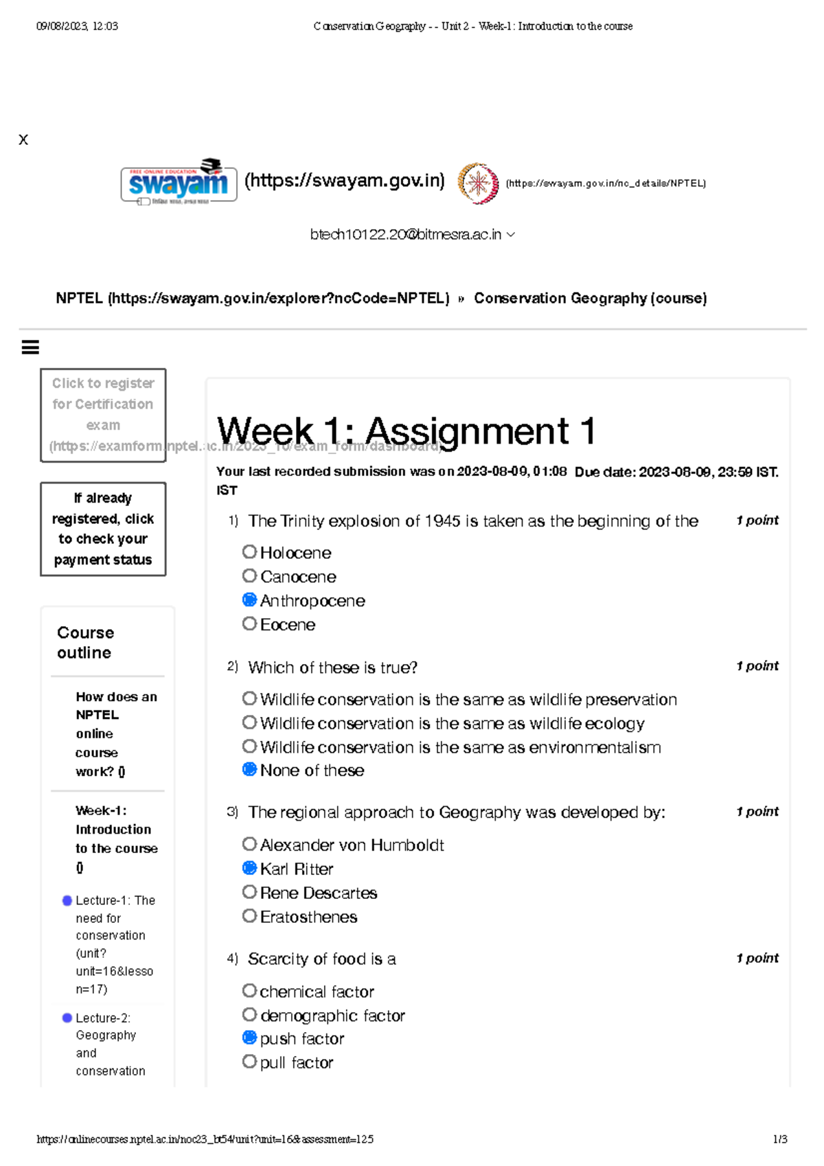 Conservation Geography - Unit 2 - Week-1 Introduction to the course ...