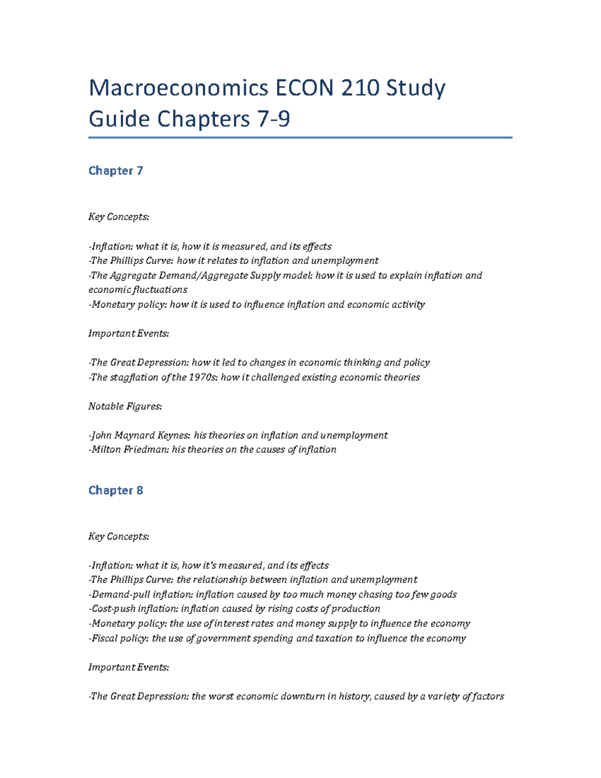 Macroeconomics ECON 210 Study Guide Chapters 7-9 - Macroeconomics ECON ...