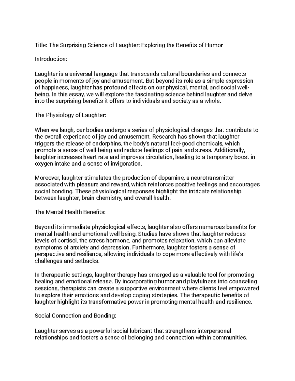 Title The Surprising Science of Laughter Exploring the Benefits of ...