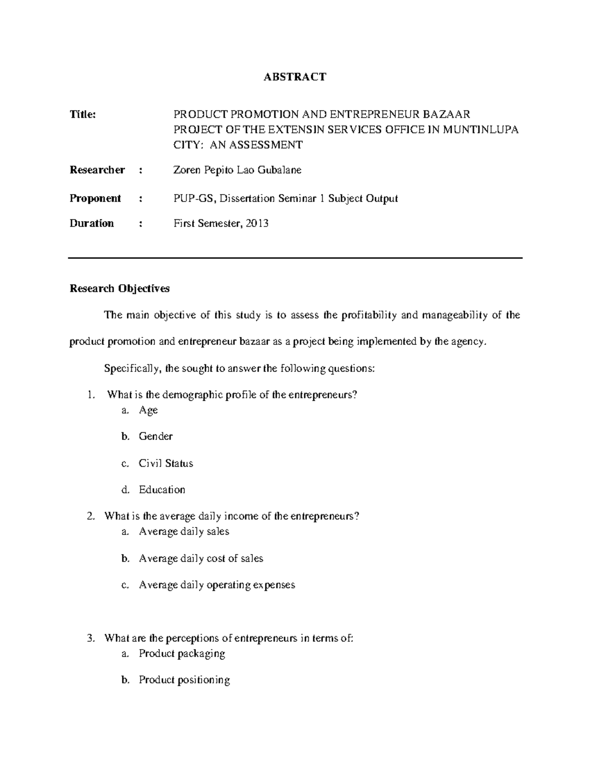 Product Promotion and Livelihood Bazaar - ABSTRACT Title: PRODUCT ...