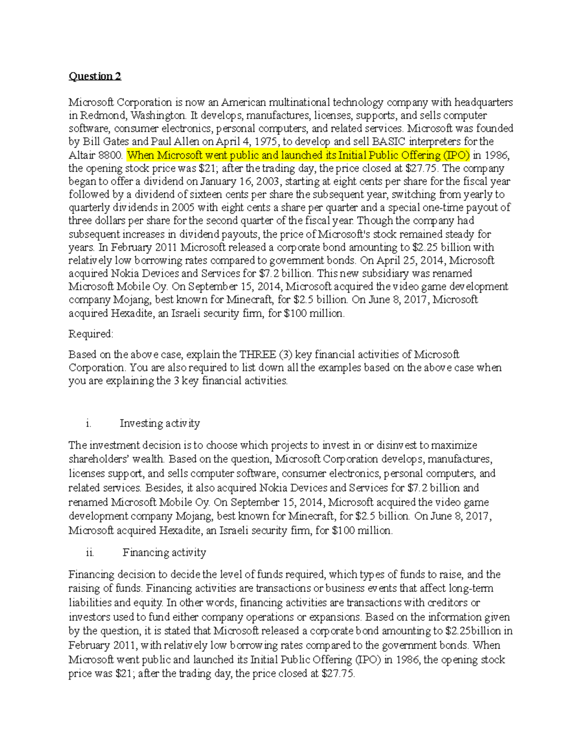 Financial Management Tutorial 1 Question 2 answer - Question 2 ...