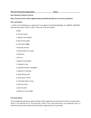 HW 1 - hw from chapter 1 of intro to logic text. - Part I 2. P ...