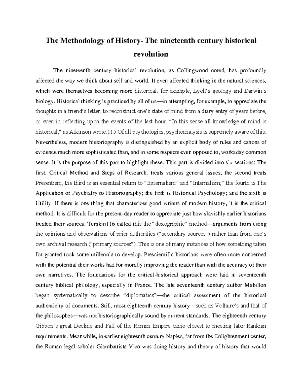 The Methodology of History- The nineteenth century historical ...