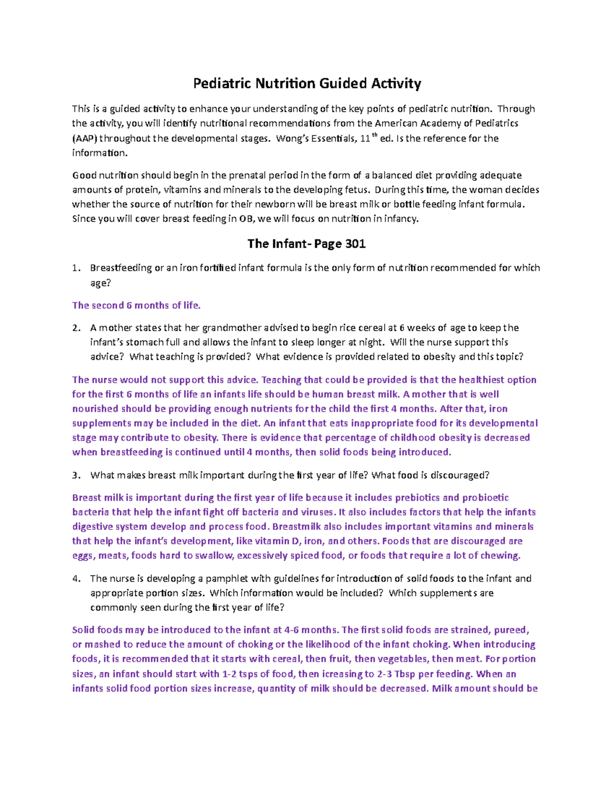 Nutrition Assignment - Pediatric Nutrition Guided Activity This is a ...