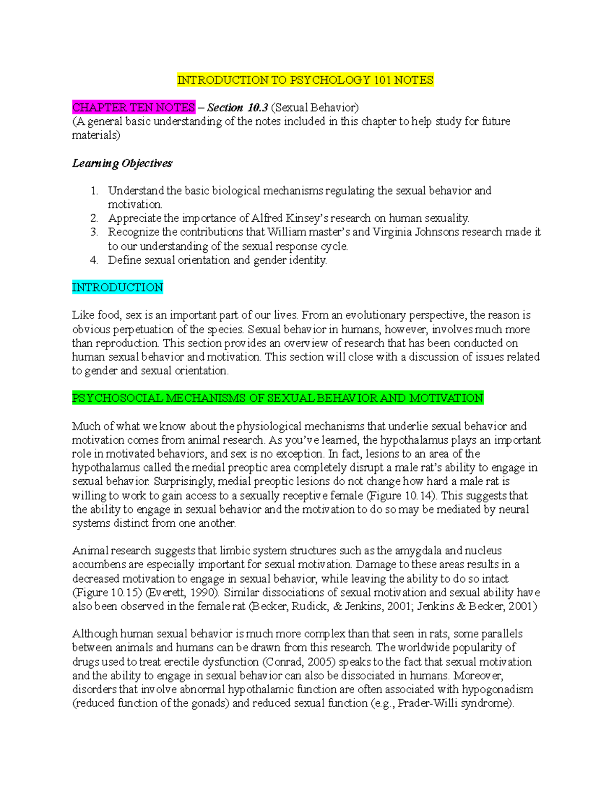 Introduction TO Psychology 101 Notes Chapter Ten Part Three ...