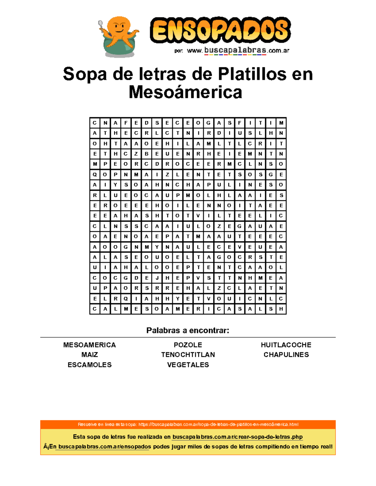 Sopa de letras de platillos en mesoámerica - - Studocu