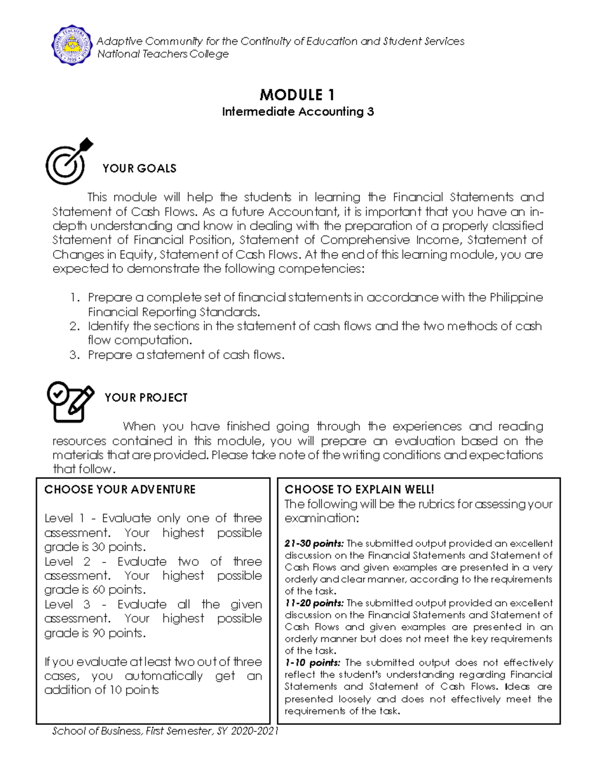 IAC 3 Module 1 - LECTURE AND TUTORIAL NOTES - National Teachers College ...