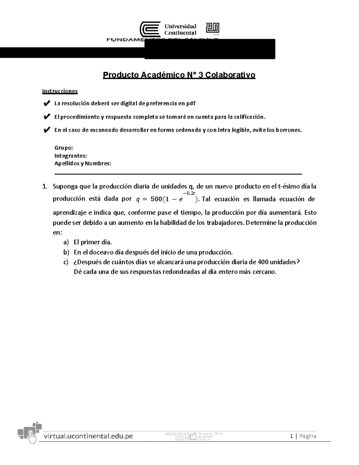 PA3 Fundamento DEL Calculo.docx - Producto Académico N° 3 Colaborativo Instrucciones La ...