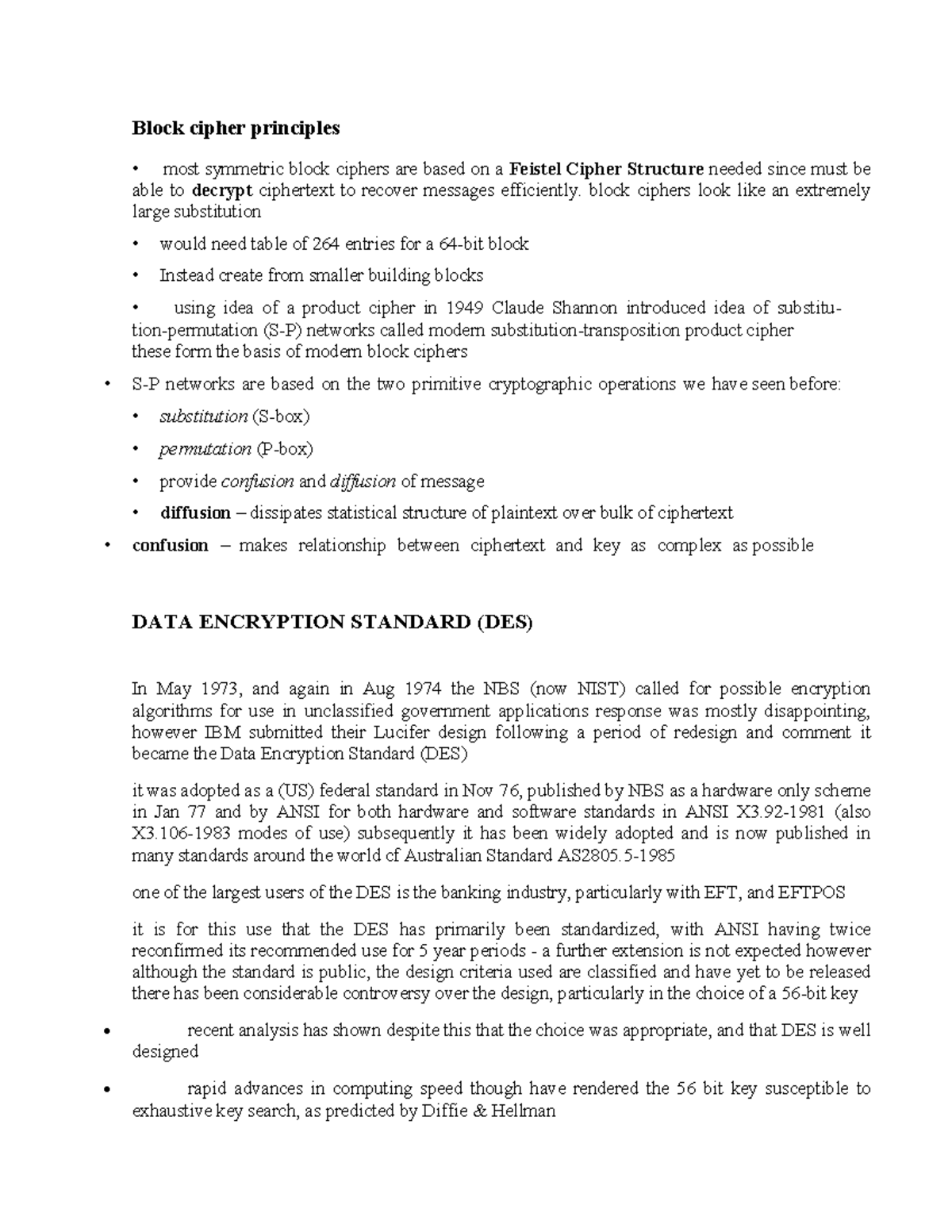 Block Cipher Principles Block Cipher Principles Most Symmetric Block Ciphers Are Based On A