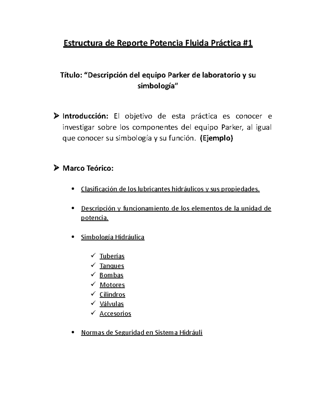Estructura de Reporte Potencia Fluida Practica 1 - Estructura de Reporte Potencia Fluida ...