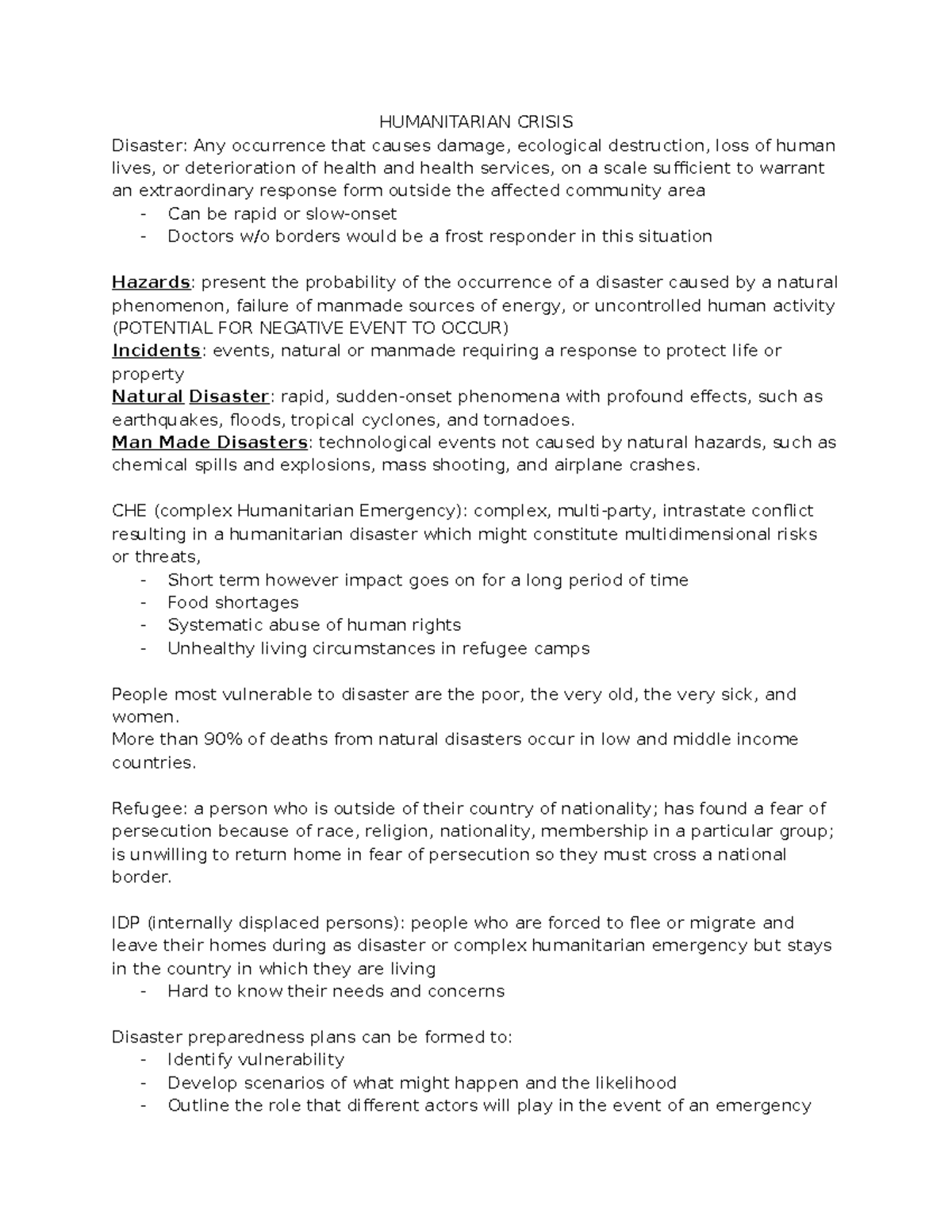 Humanitarian Crisis - HUMANITARIAN CRISIS Disaster: Any occurrence that ...