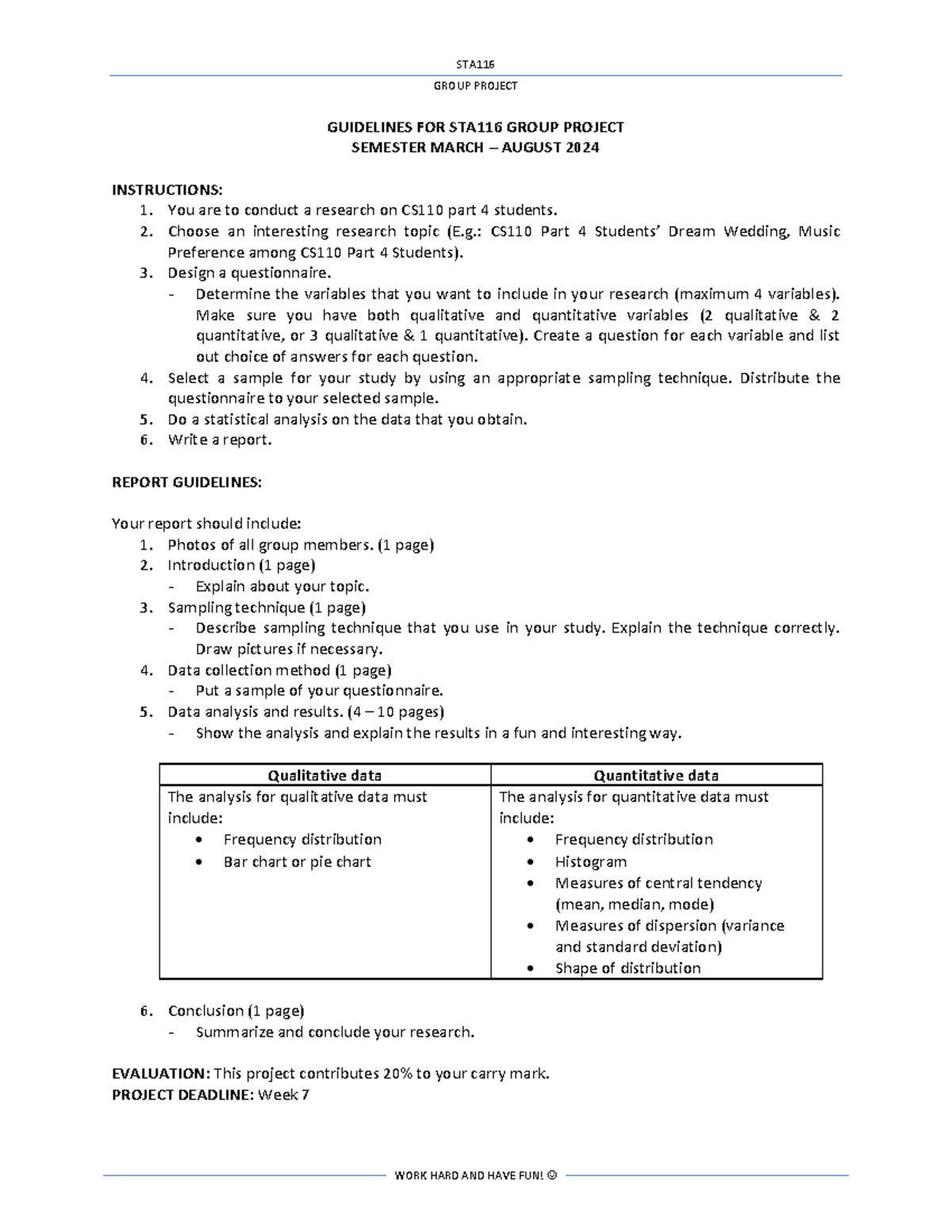 STA116 Group Project Guidelines AND Rubric OCT 2023 - FEB 2024 - STA ...