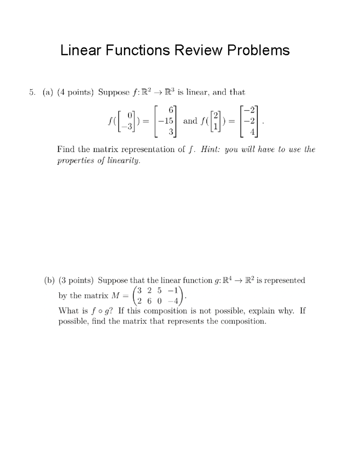 Linear Functions Review Problems - LS 30A - Studocu