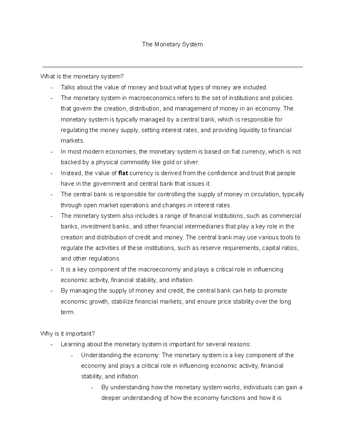 ECO 100 The Monetary System - The Monetary System What is the monetary ...